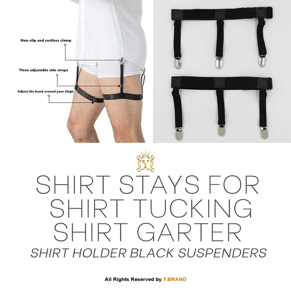 Men's Shirt Stays for Shirt Tucking, Shirt Garters, shirt holder Black ...